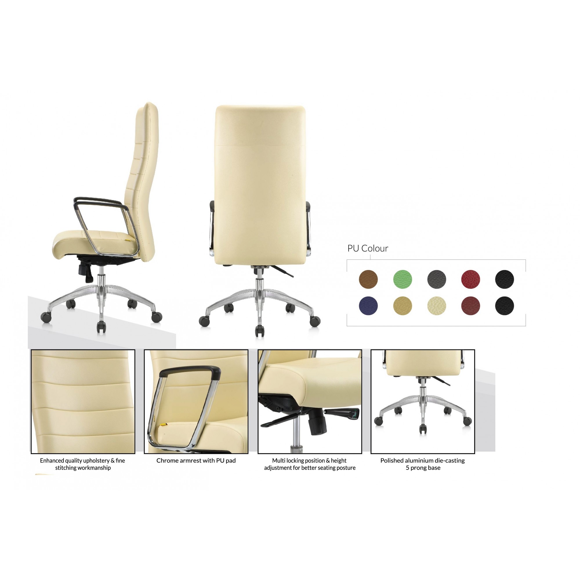 K3-LUG : Highback chair c/w backtilt locking function and lumbar Support.