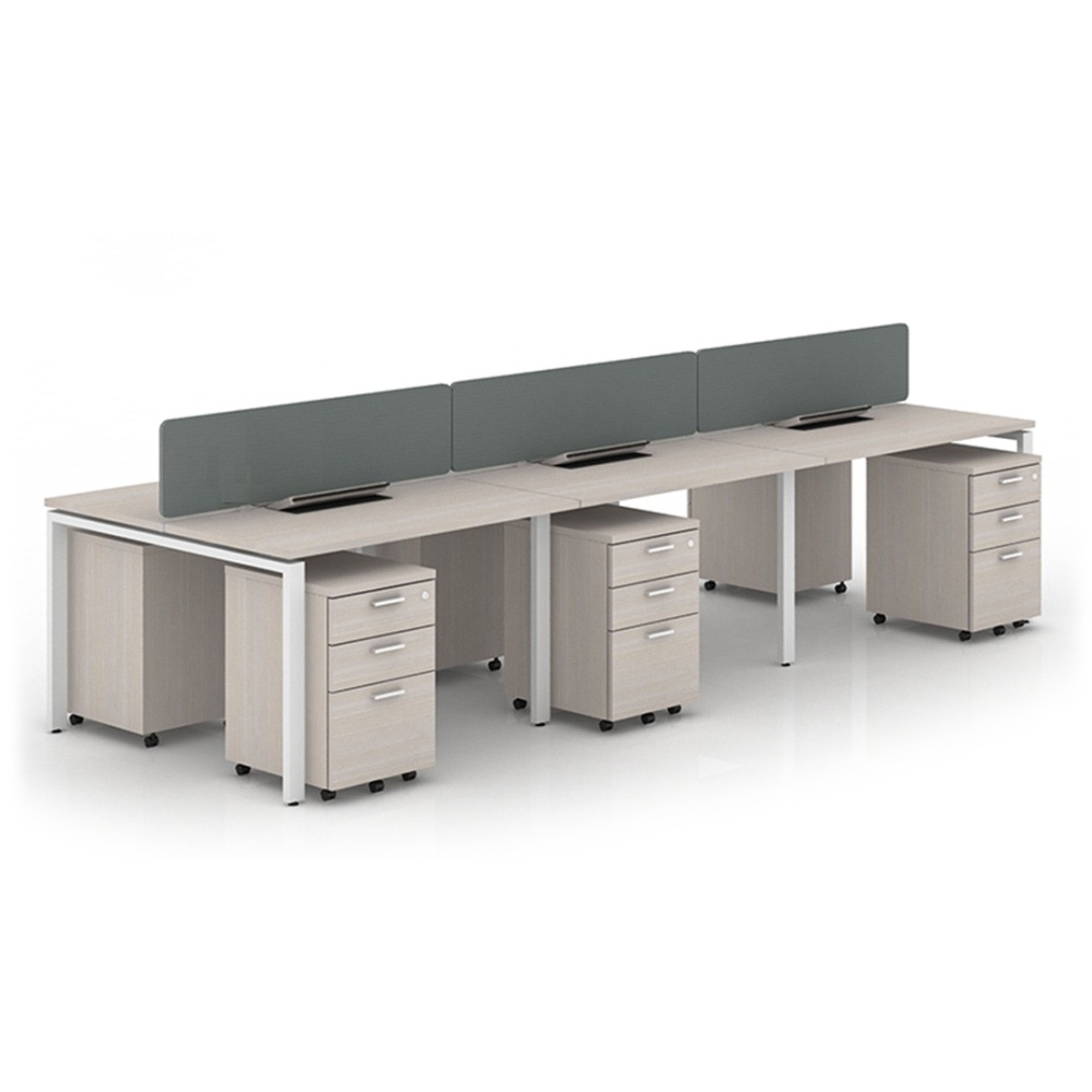 6 SEATERS -WORKSTATIONS WITH FLIPPER BOX + MOBILE PEDESTAL