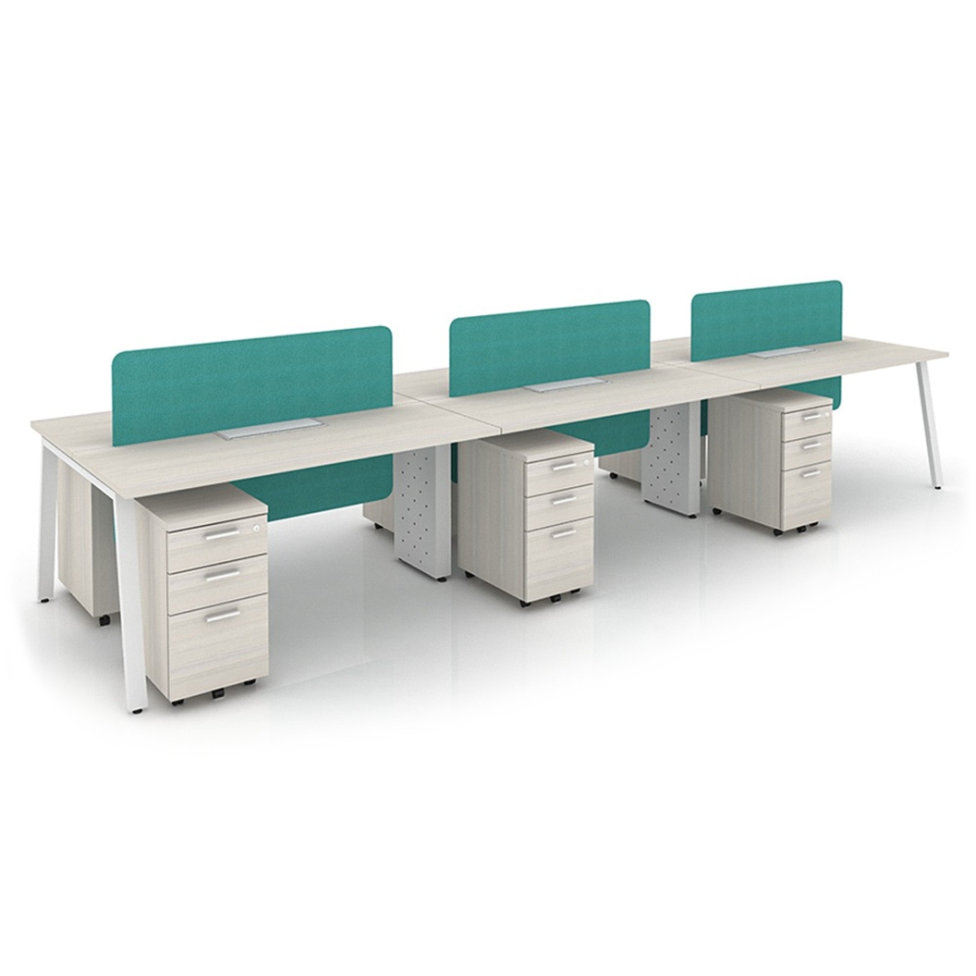 6 SEATERS -WORKSTATIONS WITH FLIPPER BOX + MOBILE PEDESTAL